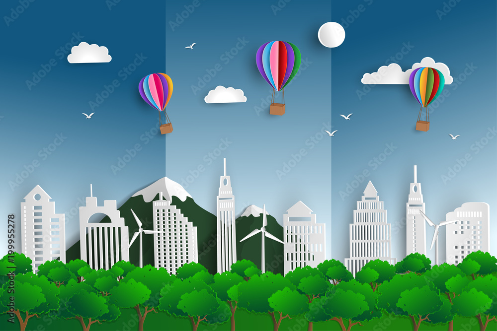 World Environment Day,ecology concept with green nature landscape paper ...