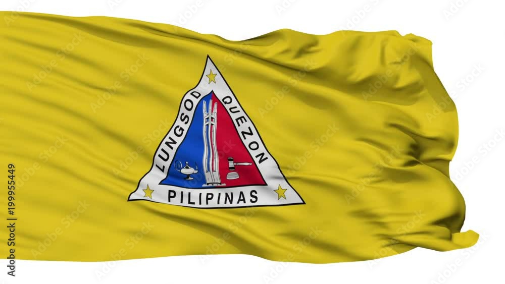 Quezon flag, city of Philippines, realistic animation isolated on white ...