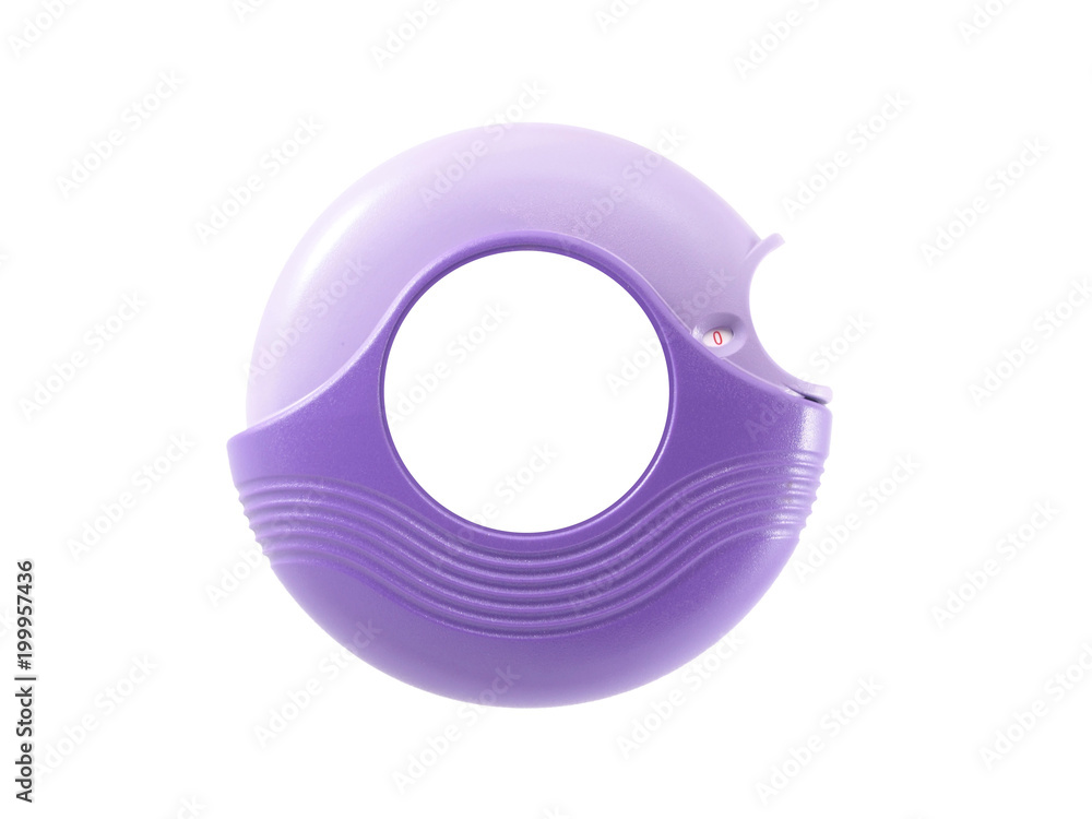 Medicine dry powder inhaler with blank label isolated on white ...