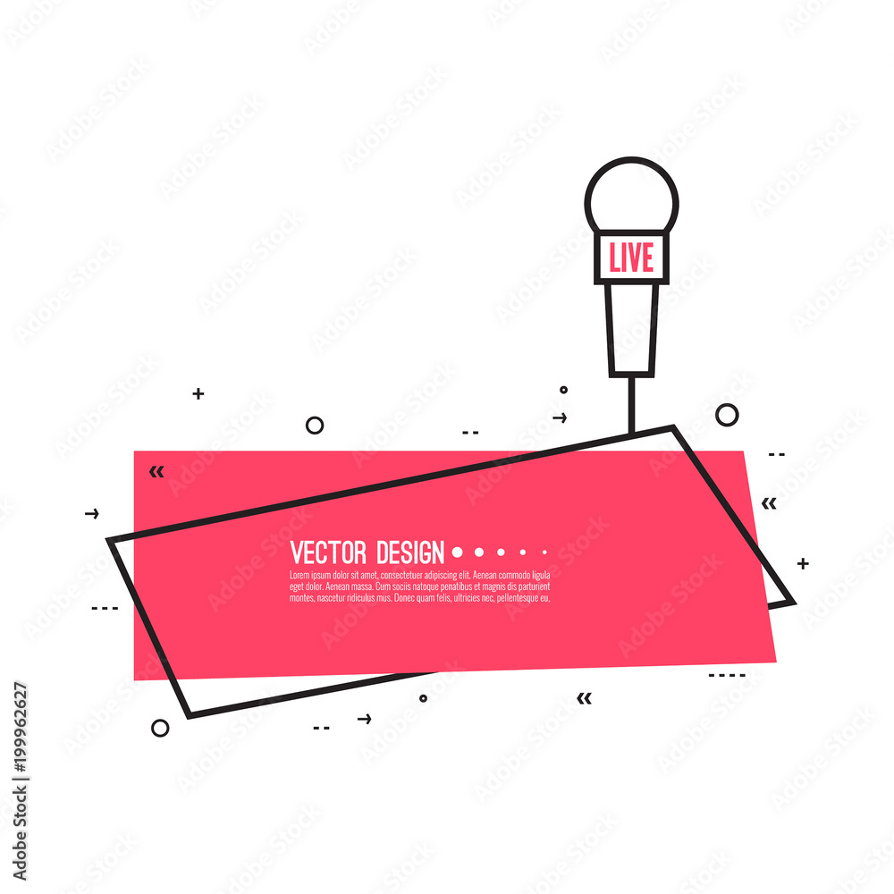 Journalism concept. Live news template with microphone. Symbol breaking ...