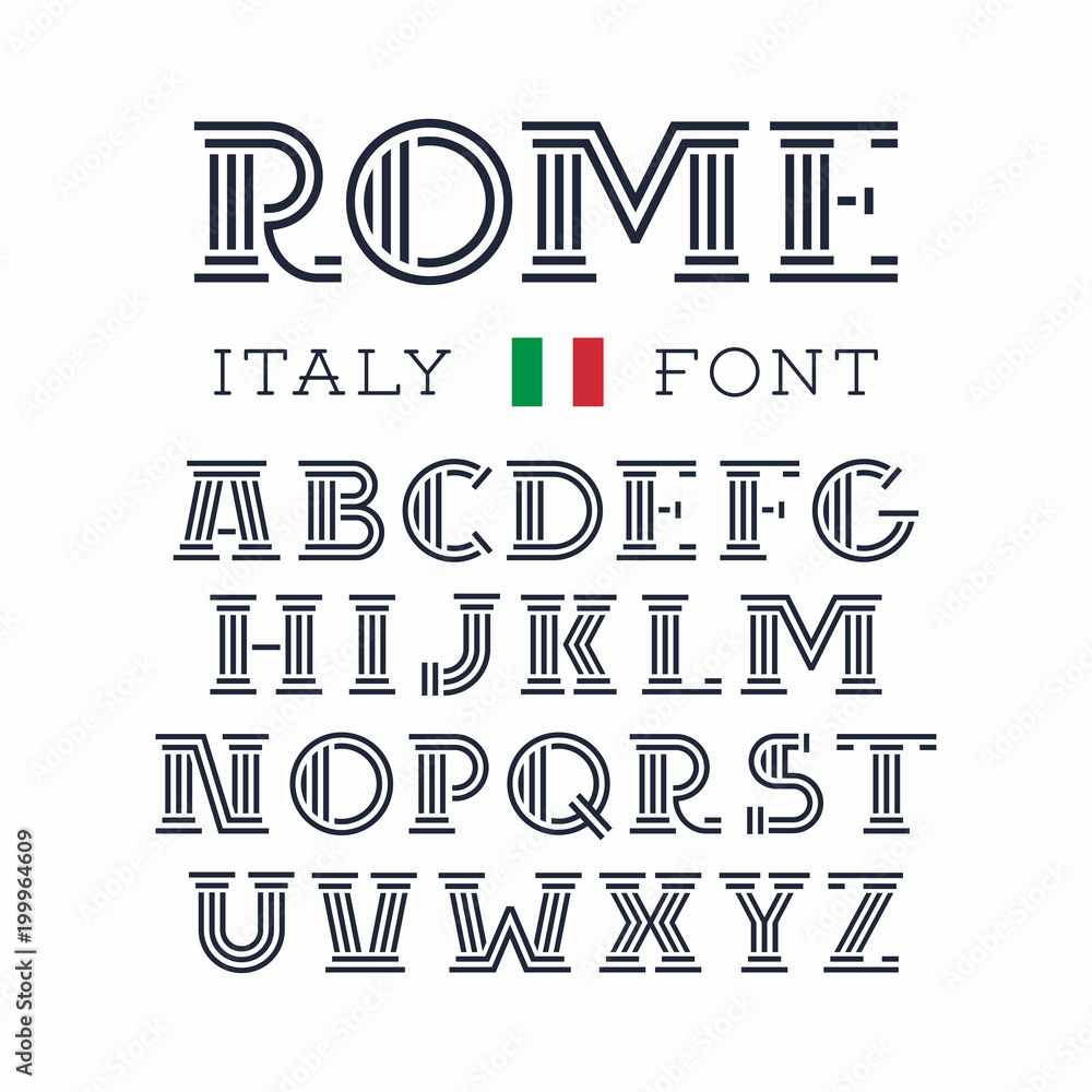 Italy font. Vector alphabet with latin letters Stock Vector | Adobe Stock