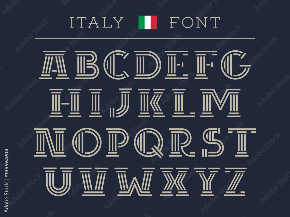Italy font. Vector alphabet with latin letters Stock Vector | Adobe Stock