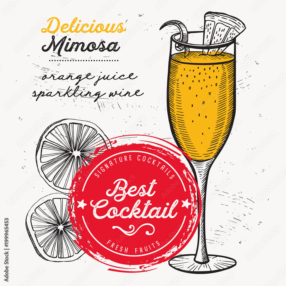 Vektorová grafika „Cocktail mimosa for bar menu. Vector drink flyer for ...