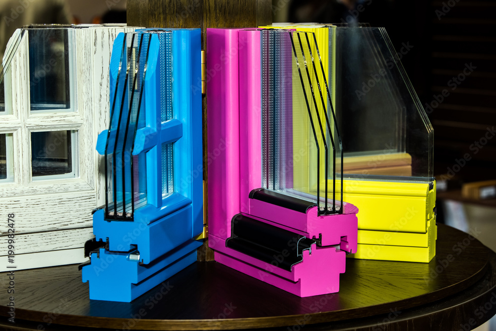 Plastic colorful window profiles, window frames of different colors ...