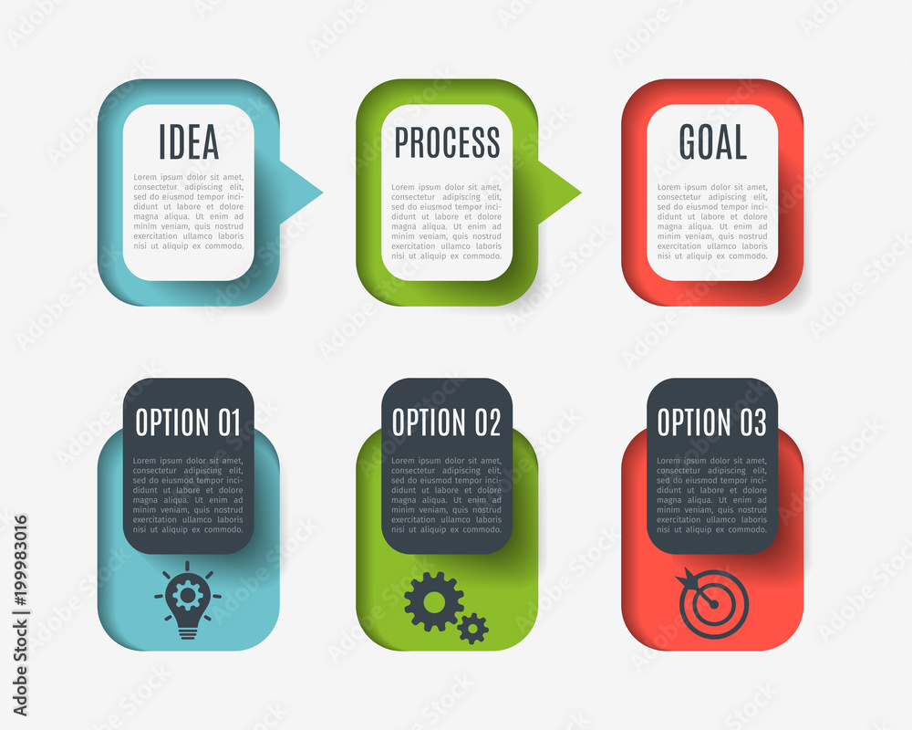 Business infographics. Timeline with 3 steps, square. Vector ...