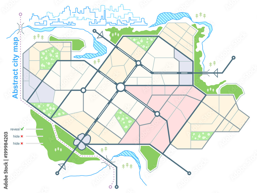Generic map of abstract city. Urban environment with scheme of town ...