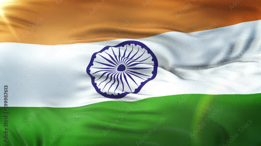 Flag of India waving on sun. Seamless loop with highly detailed fabric ...