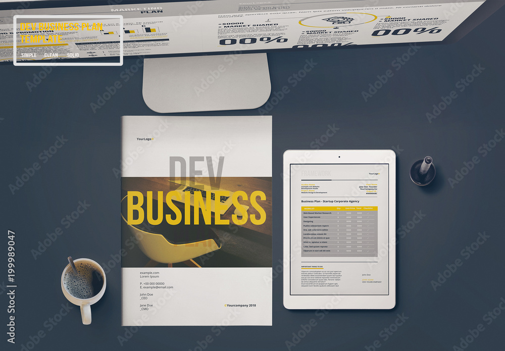 Business Plan Layout with Yellow Accents Stock Template | Adobe Stock