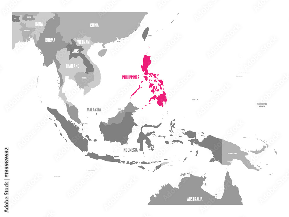 Vector map of Philippines. Pink highlighted in Southeast Asia region ...