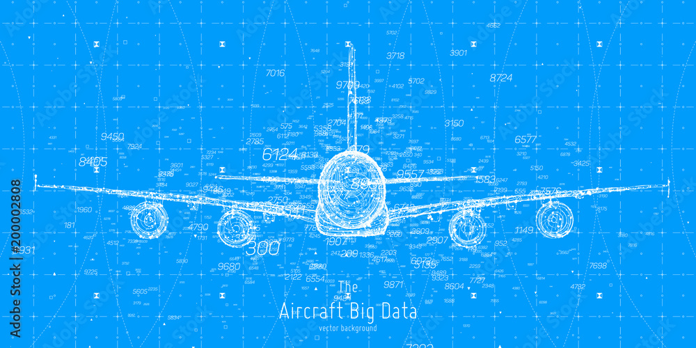 Vector abstract plane big data graph visualization. Aircraft ...