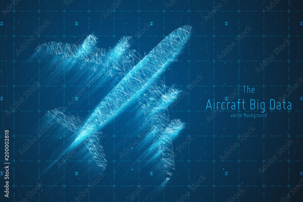 Vector abstract plane big data graph visualization. Aircraft ...