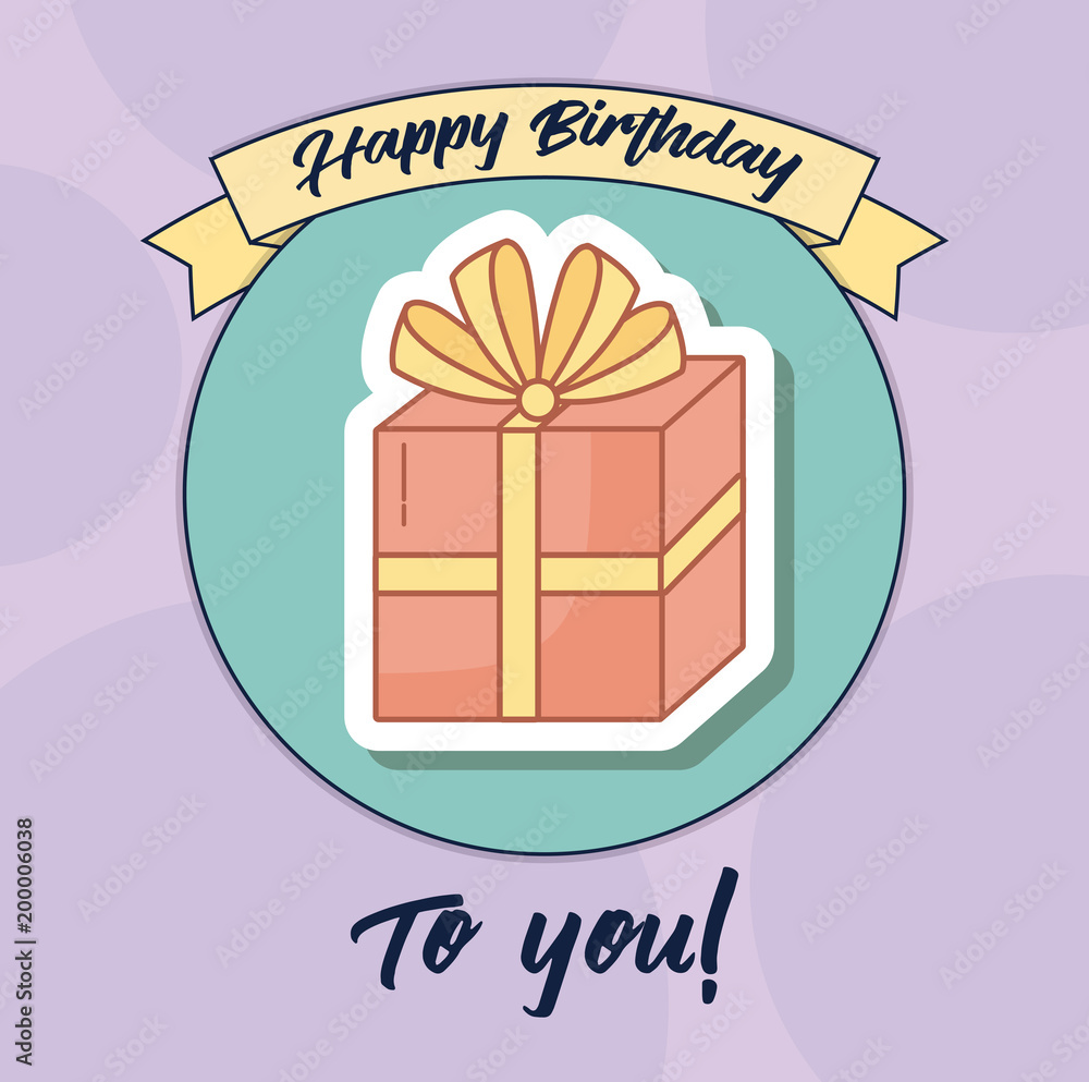 Happy birthday design with gift box icon over decorative circular frame ...