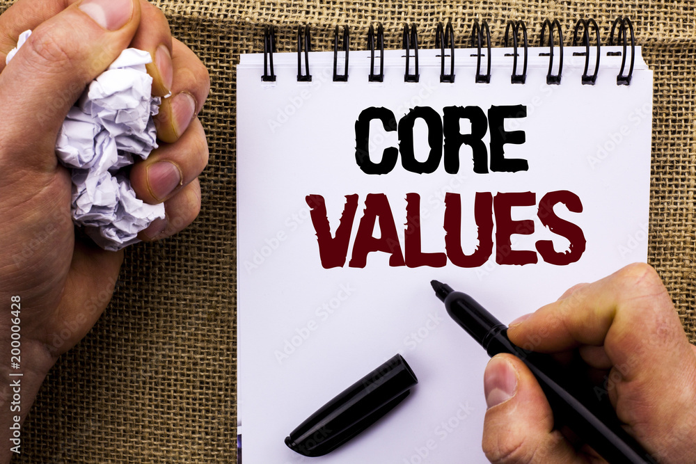 Word writing text Core Values. Business concept for Principles Ethics ...
