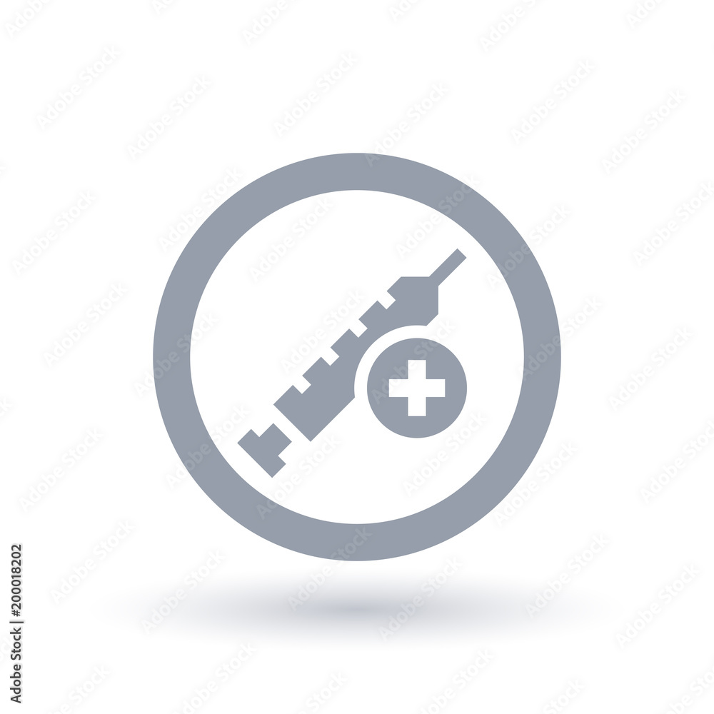 Medical syringe with cross icon in circle outline. Vaccine injection ...