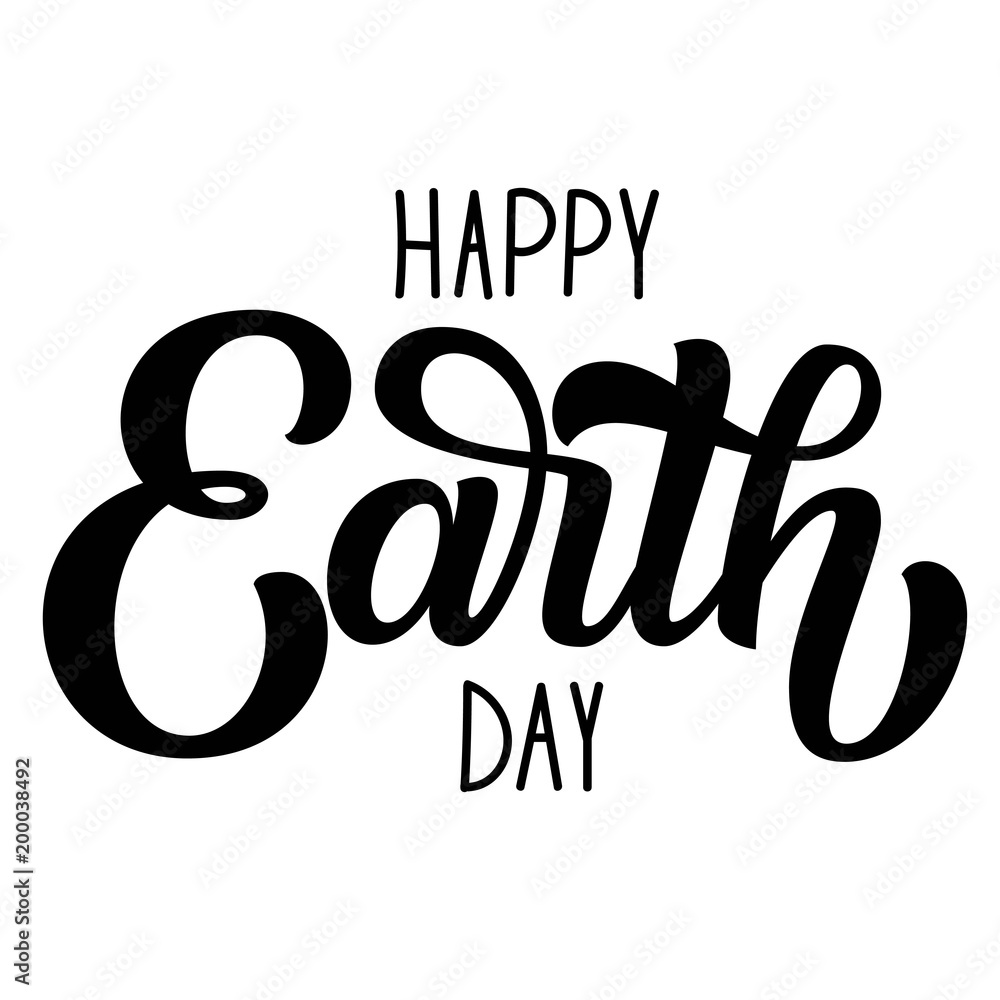 Happy Earth day hand lettering, custom brush calligraphy, isolated on ...
