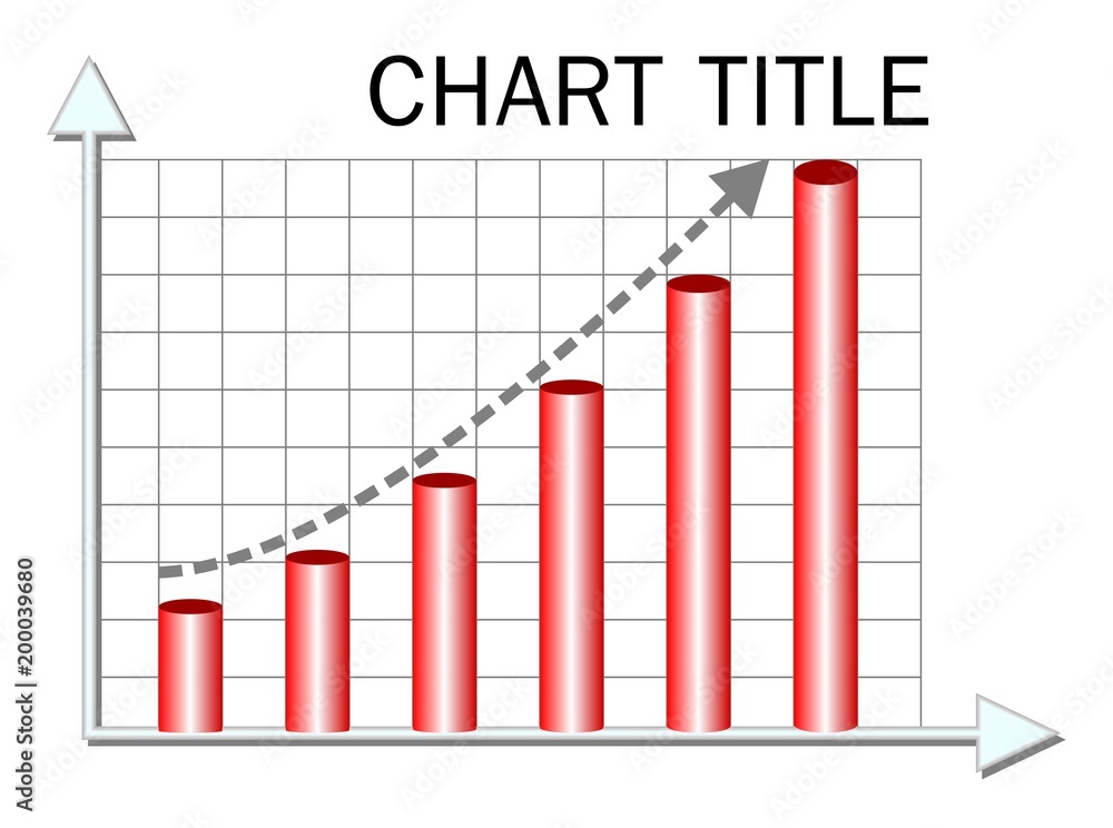 Illustrative chart, template with red columns and rising trend curve ...