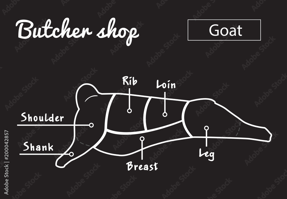 Vector illustration goat cuts diagram or chart. Goat black silhouette ...