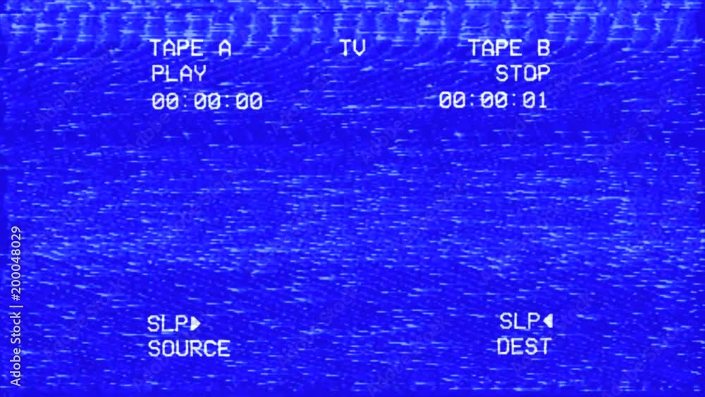 An old damaged VHS tape tracking a bad signal from a double deck, with ...