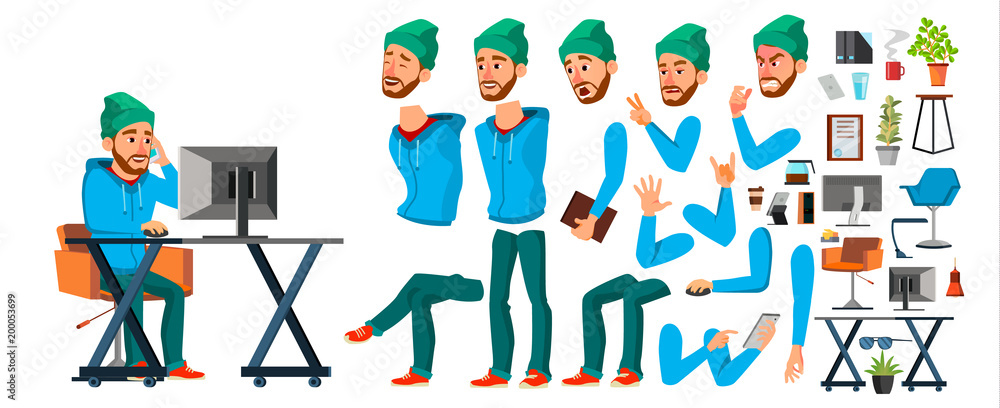 Business Man Worker Character Vector. Working Male Developer. Casual ...