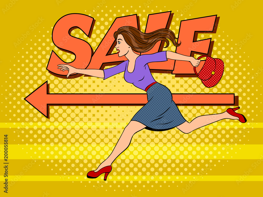 Woman run pop art vector illustration Stock Vector | Adobe Stock