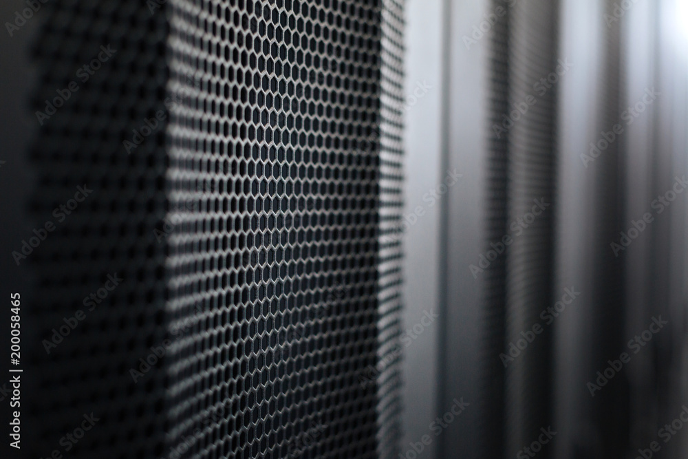 Modern data center. Modern black metal stylish server racks in a data ...