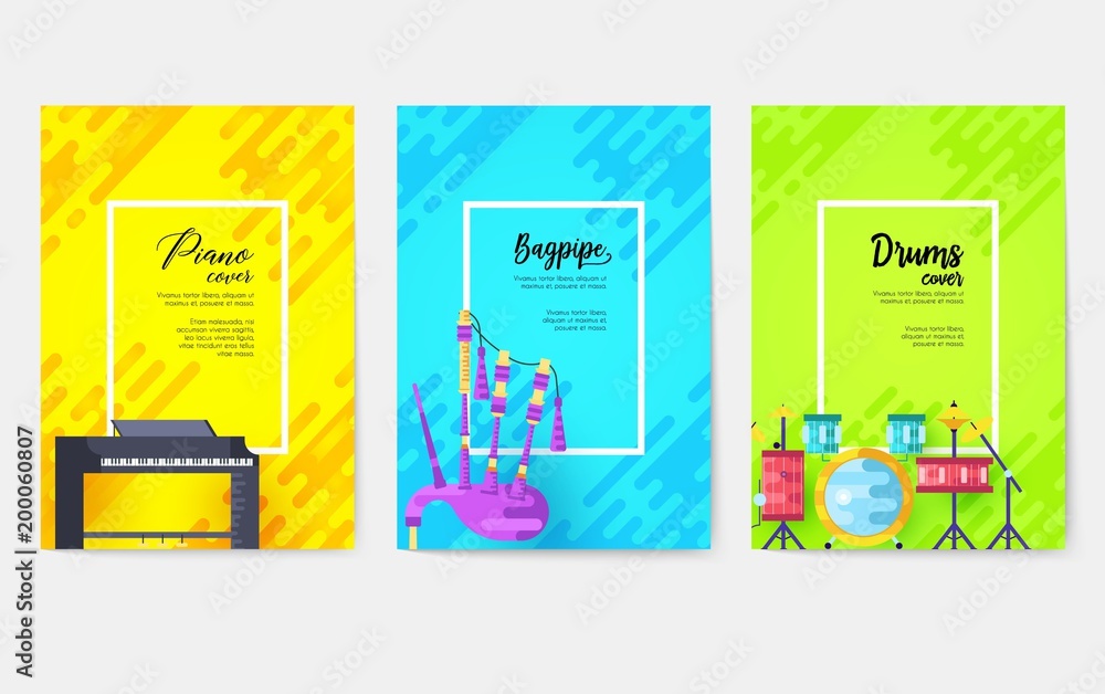 Music vector brochure cards set. Audio tools template of flyer ...