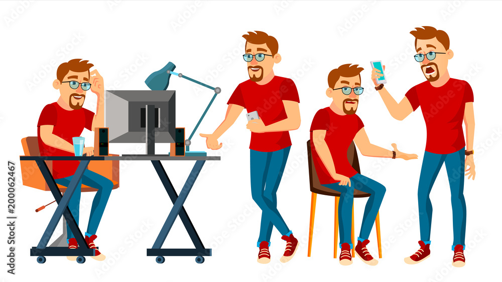 Business Man Character Vector. Working Boy, Man. Environment Process In ...