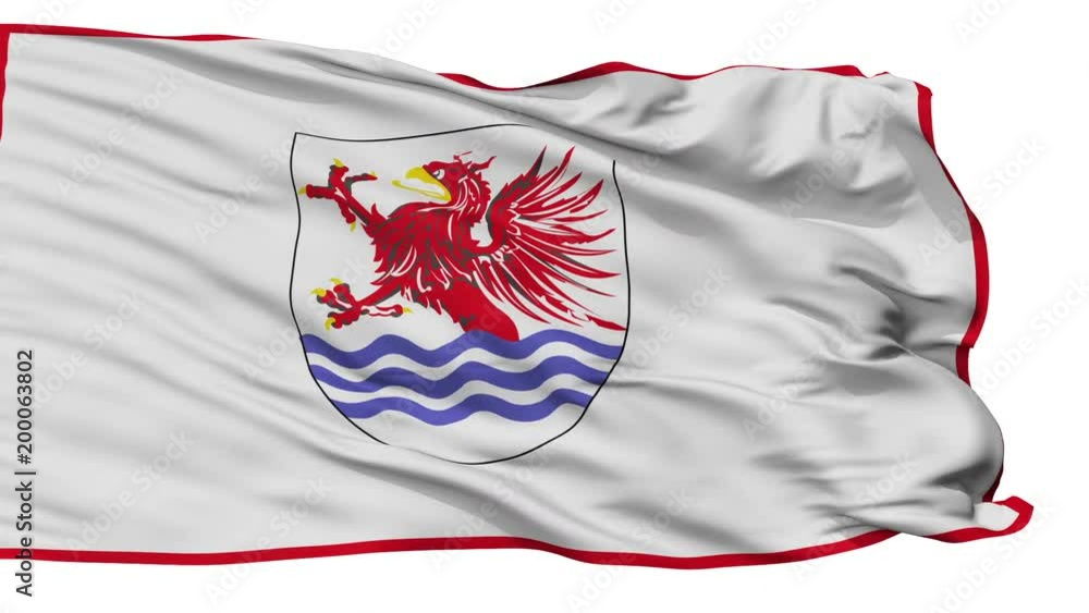 Slupsk flag, city of Poland, realistic animation isolated on white ...
