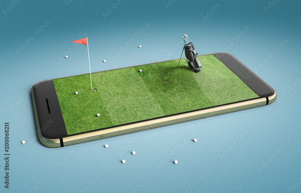 Mobile phone screen golf game concept. Minimal golf field background ...