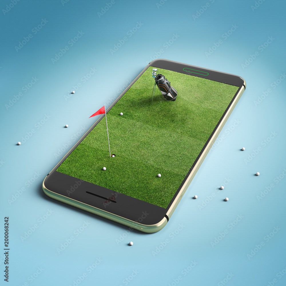 Mobile phone screen golf game concept. Minimal golf field background ...