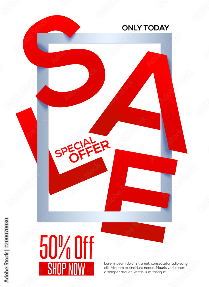 Sale concept. Typography creative with red letters and paper art cut ...