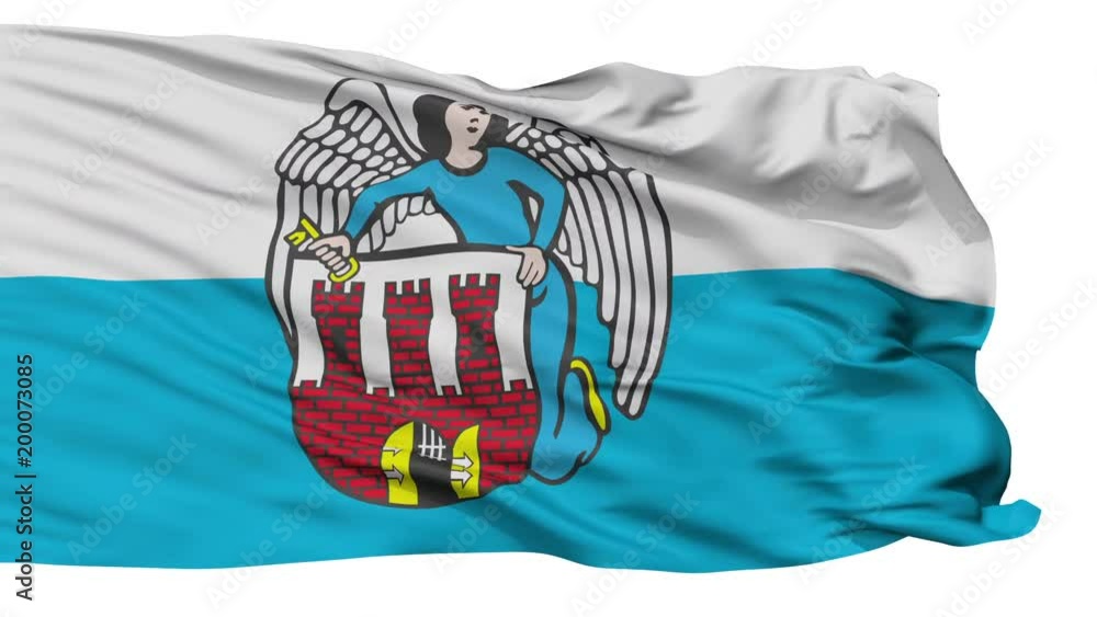 Torun flag, city of Poland, realistic animation isolated on white seamless loop - 10 seconds ...