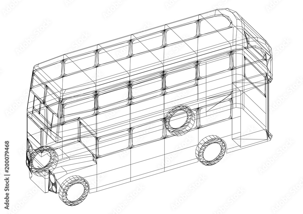 Poster Double-decker bus 3D blueprint - isolated – Wall Art | UkPosters