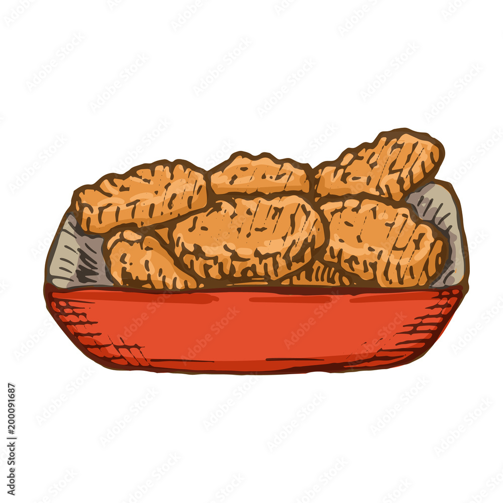 Vector vintage nuggets drawing. Hand drawn color fast food illustration ...