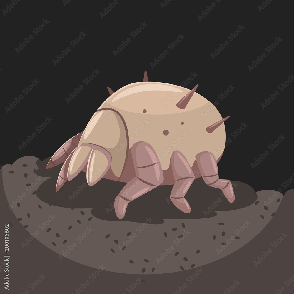Bed dust mite close-up. Vector cartoon flat illustration of an insect ...