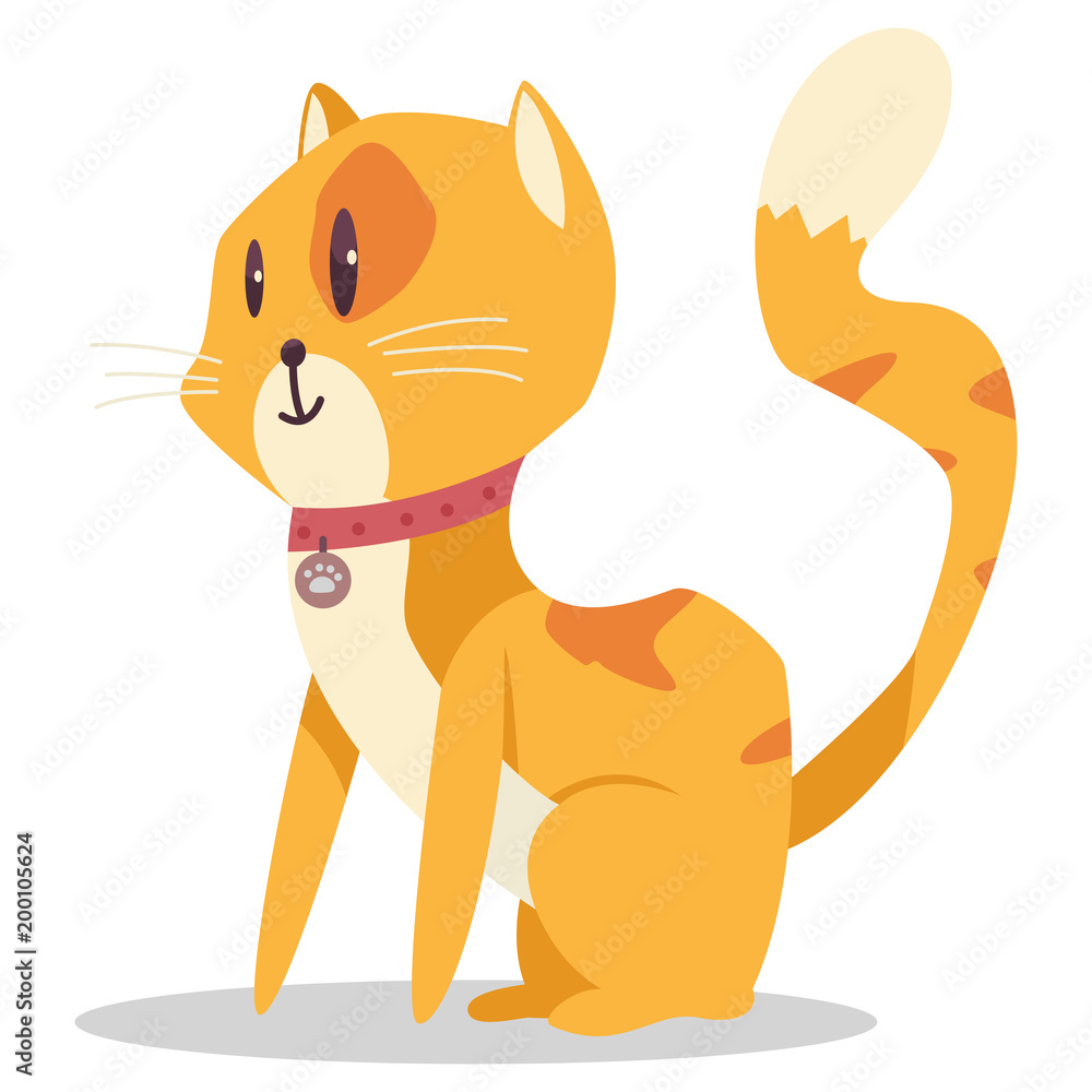 Cute cat in collar against flea. Vector cartoon flat character of a pet ...