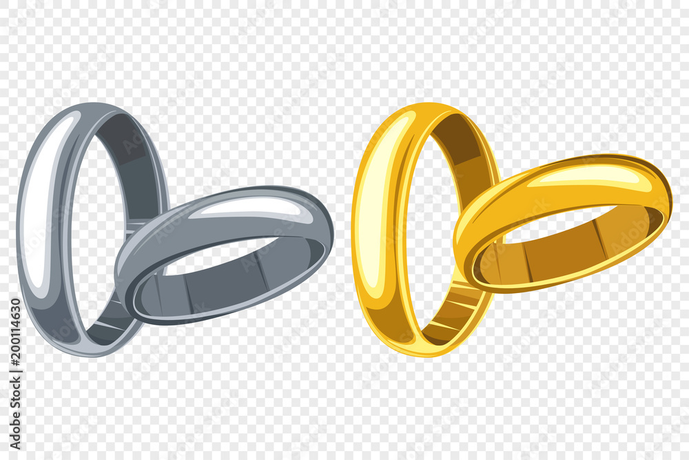 Wedding rings set. Vector cartoon illustration of gold and silver ...