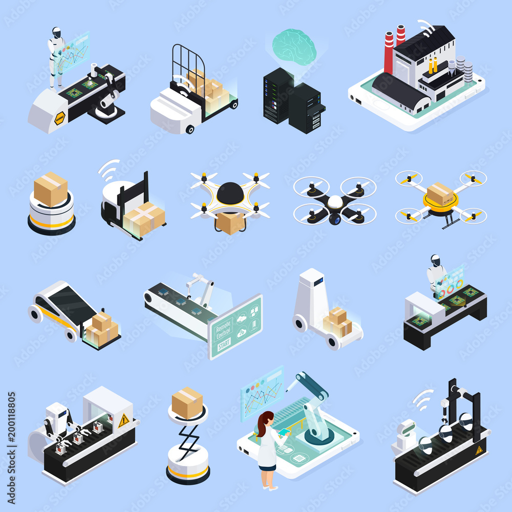 Smart Production Icons Collection Stock Vector | Adobe Stock