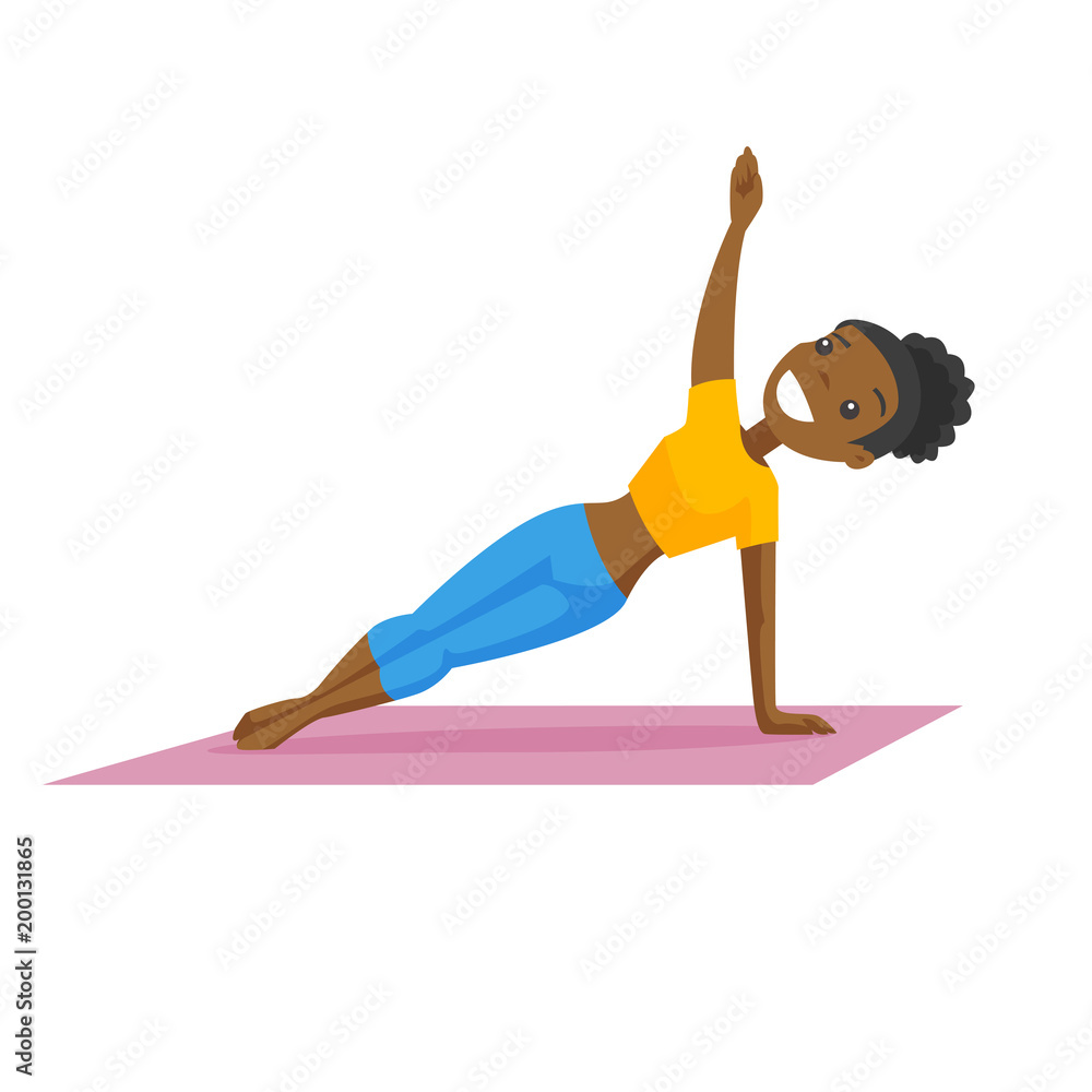 African-american woman holding side plank for abdominal workout ...