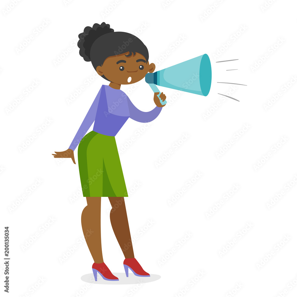 African-american woman shouting into a megaphone for feminists support ... African-american woman shouting into a megaphone for feminists support ...
