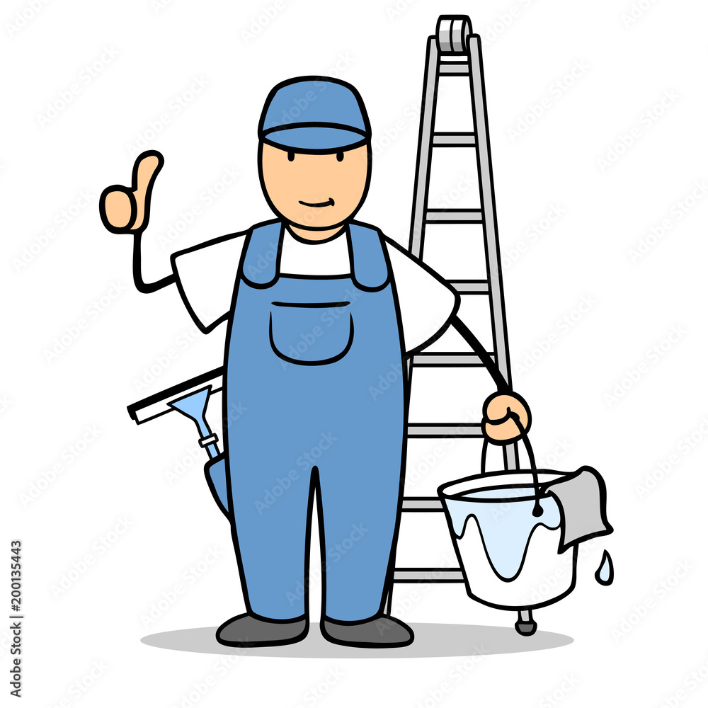 Cartoon Fensterputzer hält Daumen hoch Stock Illustration | Adobe Stock