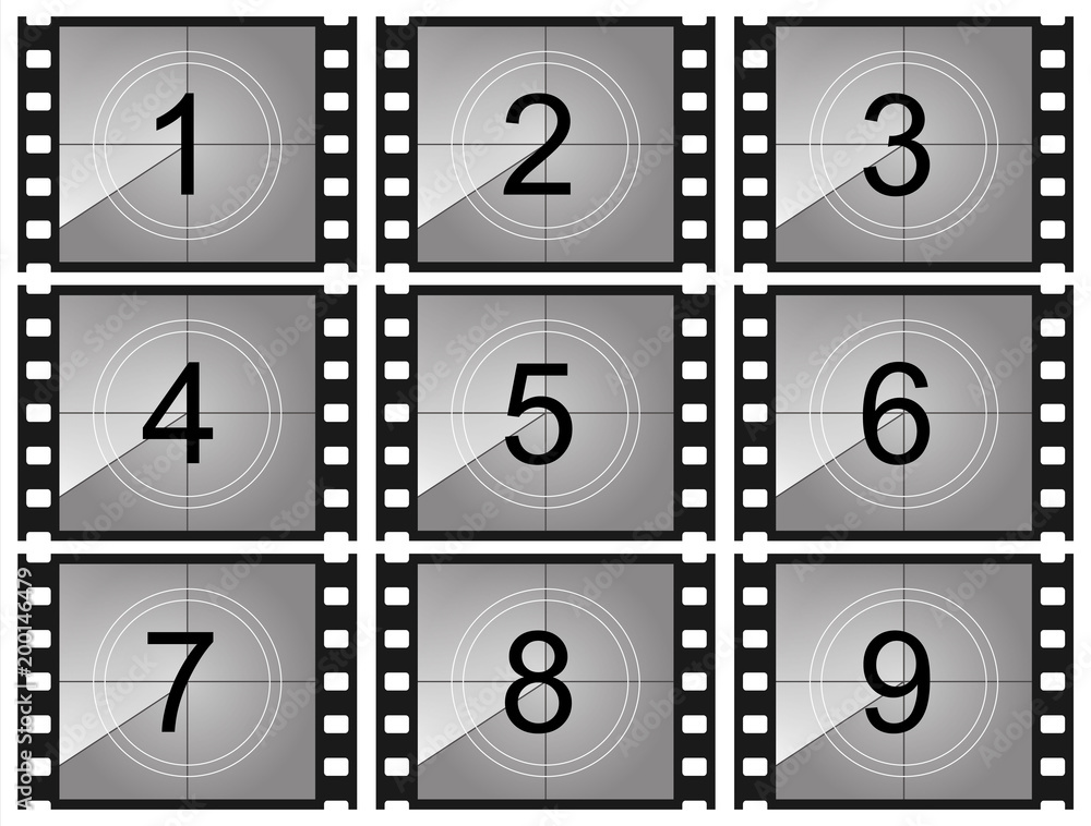 Creative vector illustration of countdown frame. Art design. Old film ...