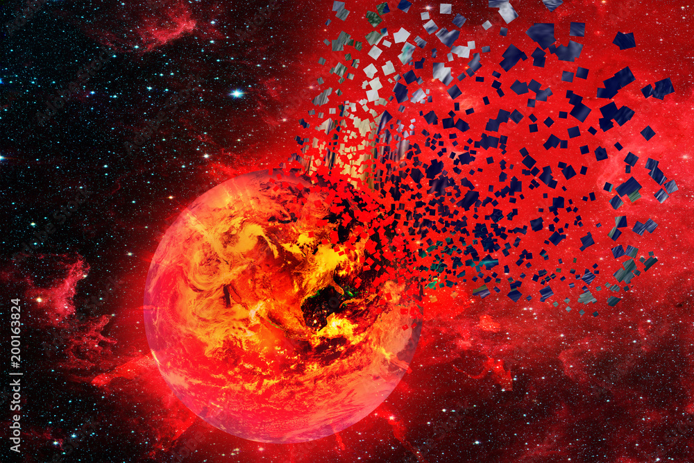 End of the world, disaster, planet Explosion, view of the earth from ...