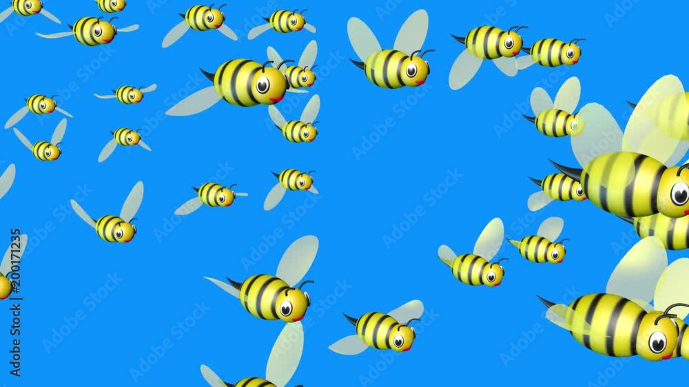 Bumblebee swarm. 3d animation. Side perspective view. Isolated on solid ...