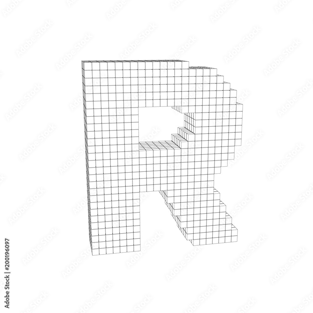 3d pixelated capital letter R. Vector outline illustration. Stock ...