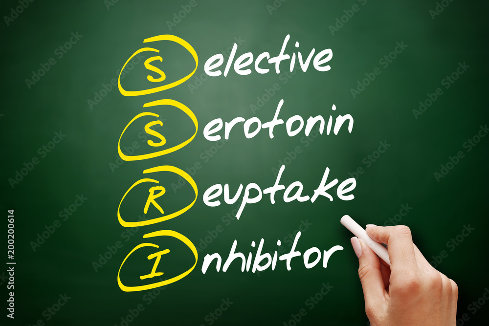 SSRI - Selective Serotonin Reuptake Inhibitor acronym, concept on ...