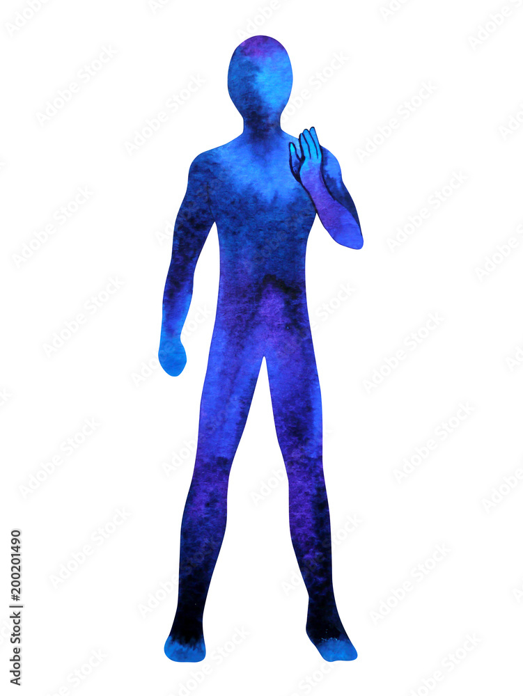 human standing hand up pose, abstract body watercolor painting hand ...