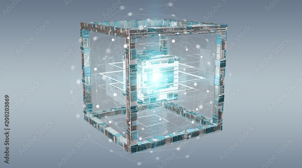 Futuristic Cube Technology Textured Object 3d Rendering Stock Illustration Adobe Stock