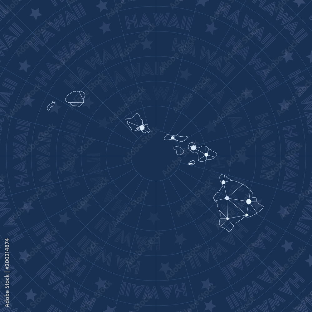 Hawaii network, constellation style island map. Ravishing space style ...