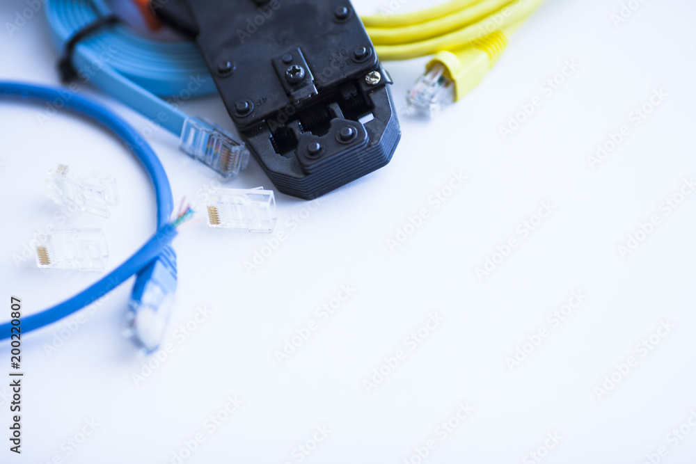 SKS and engineering concept. Set of connectors, ethernet and console ...